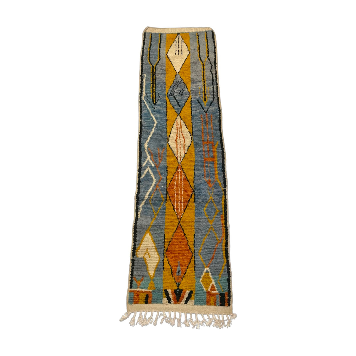 Blue and yellow Moroccan diamond runner rug– Kantara | Moroccan Rugs
