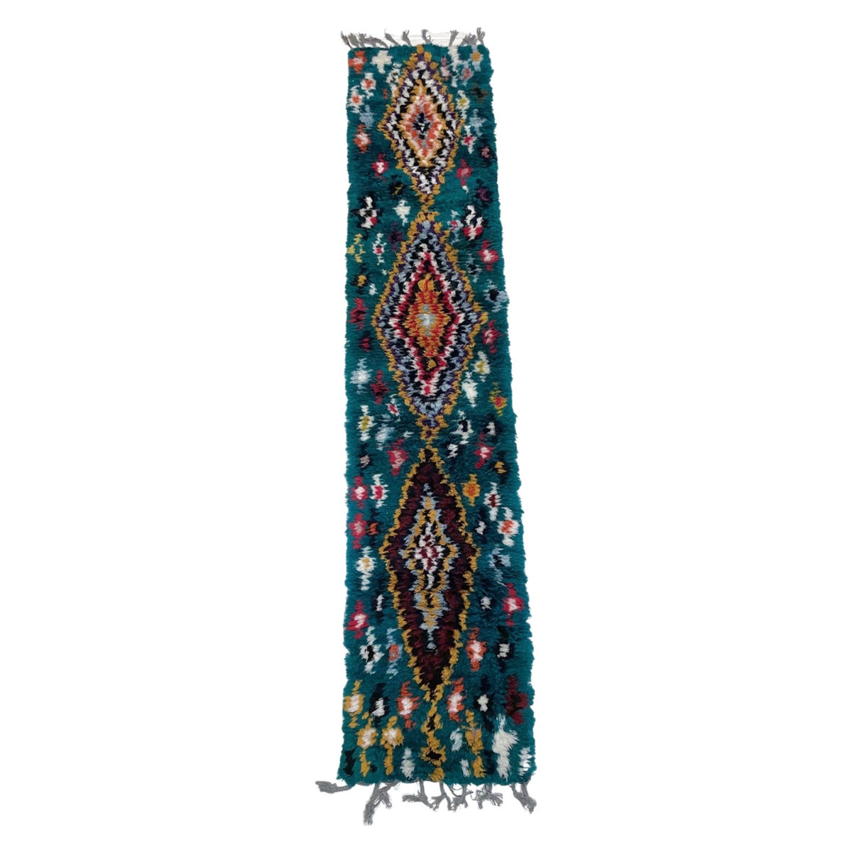 Green Moroccan Boucherouite runner– Kantara | Moroccan Rugs