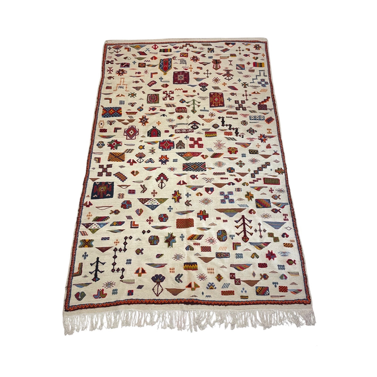 White Moroccan living room rug with colorful motifs– Kantara | Moroccan ...