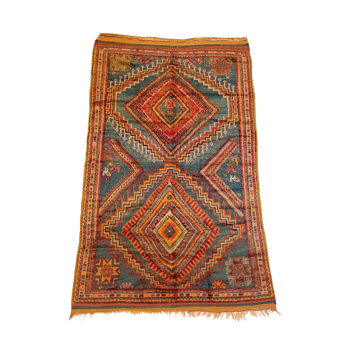 Vintage colorful Moroccan rug with animal motifs– Kantara | Moroccan Rugs