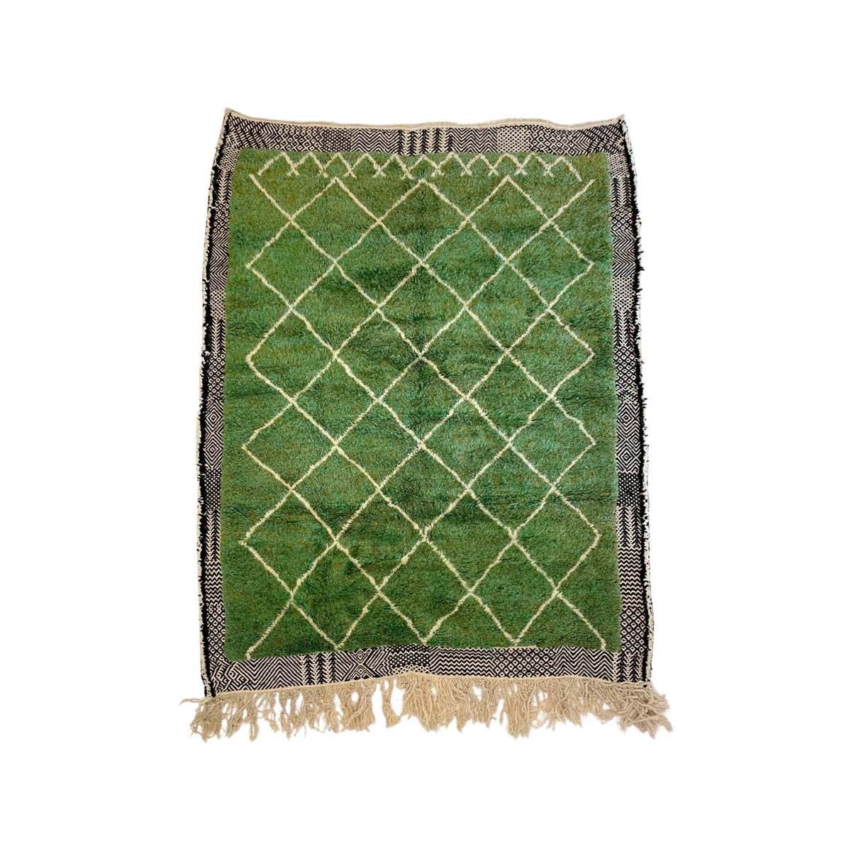 Green and white diamond rug with zanafi border– Kantara | Moroccan Rugs