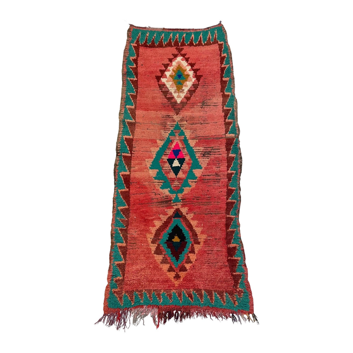 Vintage boucherouite wide runner in faded pink– Kantara | Moroccan Rugs